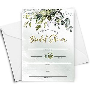 Printed Party Bridal Shower Invitations and Envelopes, Greenery, Set of 25