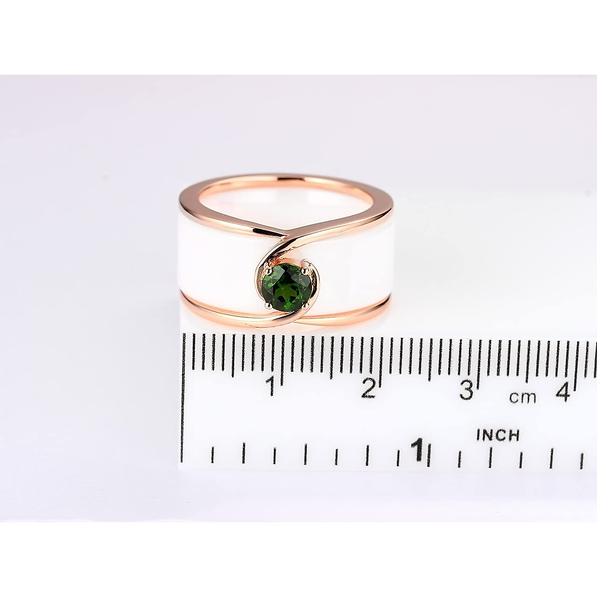 Natural Chrome diopside Rose Gold Over Sterling Silver Ring 0.6ctw with White or Black Ceramic (White, 7)