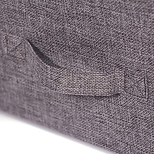 Set of 3 Closet Organizer Bins with Handle, Linen Fabric Foldable Storage Baskets Cloth Box Containers for Shelves Nursery Home Office Kids Toys Baby Clothes Clothing Large