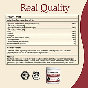 Real Mushrooms Calming Chews for Dogs - Cat & Dog Calming Treats w Reishi & Lion's Mane, Calming Treats for Dogs, Calming Chews for Relaxation, Calming Bites for Pet, Calming Cat Treats - 60ct