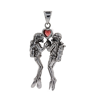 Jewelry Trends Sterling Silver Scuba Divers Garnet Heart Pendant