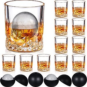 12 Pcs Rocks Glasses Old Fashioned Whiskey Glasses 10 Oz Crystal Rock Glasses Set with 4 Pcs Ice Ball Molds Cocktail Glasses for Whiskey Bourbon Vodka Cocktail Drink Gift for Men Women Home Bar