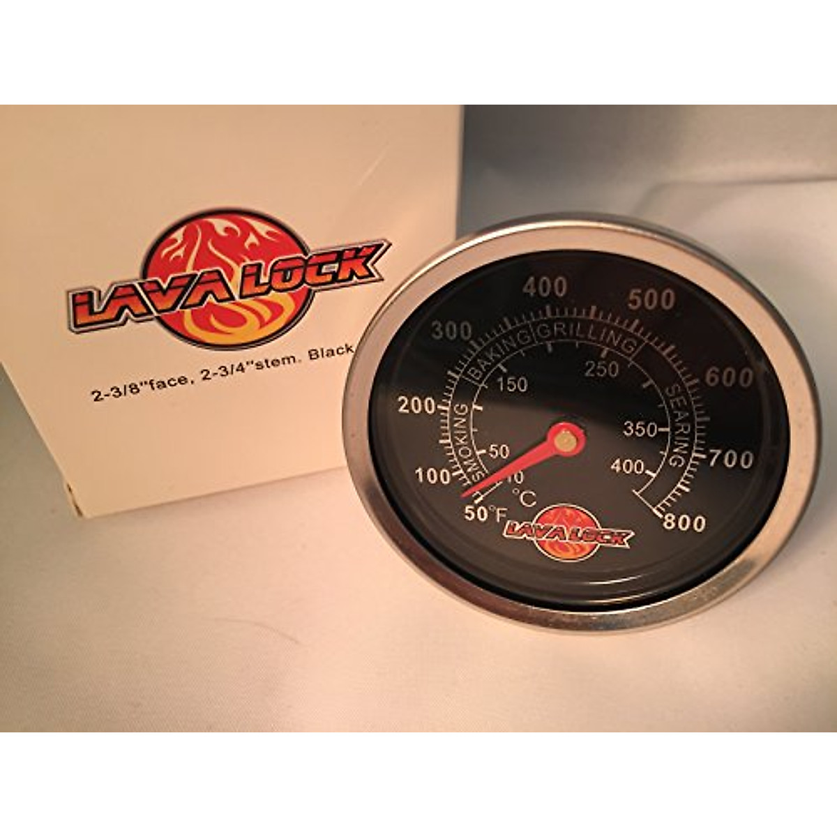 LavaLock® BBQ Temperature Gauge Charcoal Grill Pit Thermometer Fahrenheit Black Smoker Barbeque 2-3/8 face