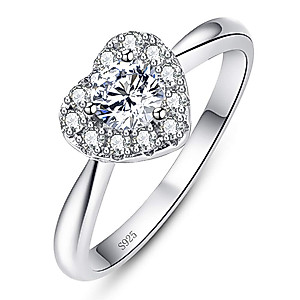 AVECON Sterling Silver Heart Rings for Women Heart Shape Womens Engagement Ring Wedding Ring Round Cubic Zirconia Eternity Promise Ring for Her