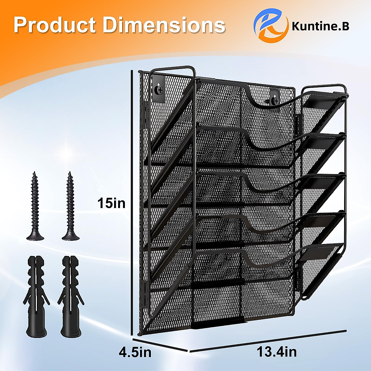 5 Pockets Wall File Organizer Hanging File Organizer Wall Mount Mail Organizer Magazine Rack, Mesh Hanging Wall File Holder Wall Organizer for Office Home