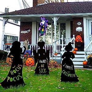 Ivenf Witch Halloween Decorations Outdoor: 3 Extra Large Black Hocus Pocus Witches, Halloween Silhouette Yard Signs with Stakes, Thick Corrugated Plastic, Outside Yard Lawn Decor for Kids Home Party
