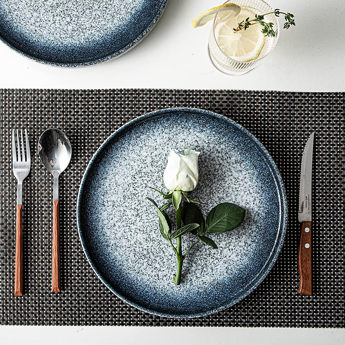 S&Q'S CERAMICS S&Q Ceramic Dinner Plates Set of 6, 10.5 inch Ceramic Stoneware Dinnerware Serving Dishes for Kitchen, Microwave and Dishwasher Safe, Scratch Resistant (Dark Blue)