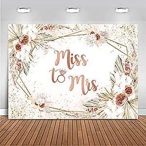 Mocsicka Miss to Mrs Bridal Shower Backdrop Boho Chic Pink Flowers Photography Background Vinyl Wedding Bride to Be Cake Table Decorations Photo Booth (7x5ft)
