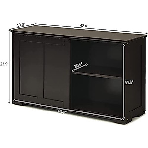 Salches Kitchen Storage Sideboard, Stackable Buffet Cabinet w/Adjustable Shelf, Cupboard w/Smooth Sliding Door for Dining Room/Living Room/Entryway/Bathroom (Brown)