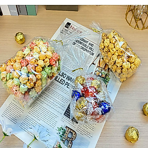 Cherodada 6"x 9" 100 Pcs Clear Cellophane Treat Bags with Thank You Stickers and Twist Ties, Bottom Gusset Bags Gift Bags for Small Party Favor Packaging, Small Gift Wrapping, Food Storage