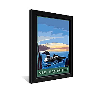 New Hampshire Loon & Chick Professionally Framed Art Print from Illustration by Artist Joanne Kollman Framed Art Size: 14" x 20"