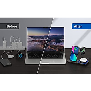 Wireless Charger, 3 in 1 Wireless Charging Station, Fast Wireless Charger Stand for iPhone 14/13/12/11/Pro/Max/XS/XR/X/8/Plus, for Apple Watch 8/7/6/5/4/3/2/SE, for AirPods 3/2/Pro(Black)