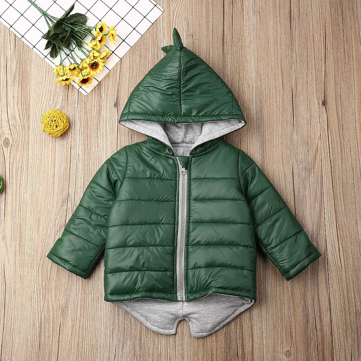 Fashion Toddler Baby Boys Girls Dinosaur Hoodie Jacket Fall Winter Long Sleeve Warm Coats Kids Zip Up Outwear Clothes (Green,4-5T)