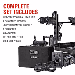 Vidpro MH-430 Motorized Pan & Tilt Gimbal Head - Complete Set Includes Joystick Cables Adapter and Carrying Case - Remote Control Pan Tilt and Rotate DLSR Camcorder Video Equipment Compatible