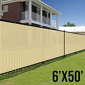 E&K Sunrise 6 feet x 50 feet Privacy Screen Fence Heavy Duty Fencing Mesh Shade Net Cover for Wall Garden Yard Backyard (6 ft X 50 ft, Beige)