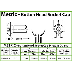 MonsterBolts - M4 x 16mm Button Head Socket Cap Screws, ISO 7380, Stainless Steel A2, 10 Pack