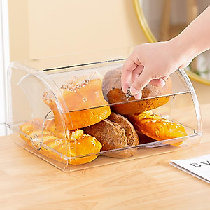 Gagee Bread Box for Kitchen Countertop,Acrylic Bread Storage Container for Homemade Bread,Cookies, Bagels, Muffins, Bread Holder with Roll Top Lid,Clear
