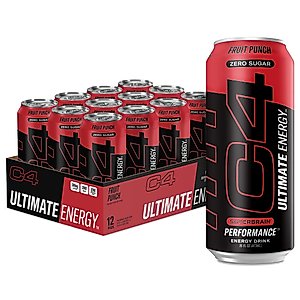 C4 Ultimate | 300mg Caffeine Sugar Free Energy Drink | Fruit Punch | Pre Workout Performance Drink | 16oz (Pack of 12)