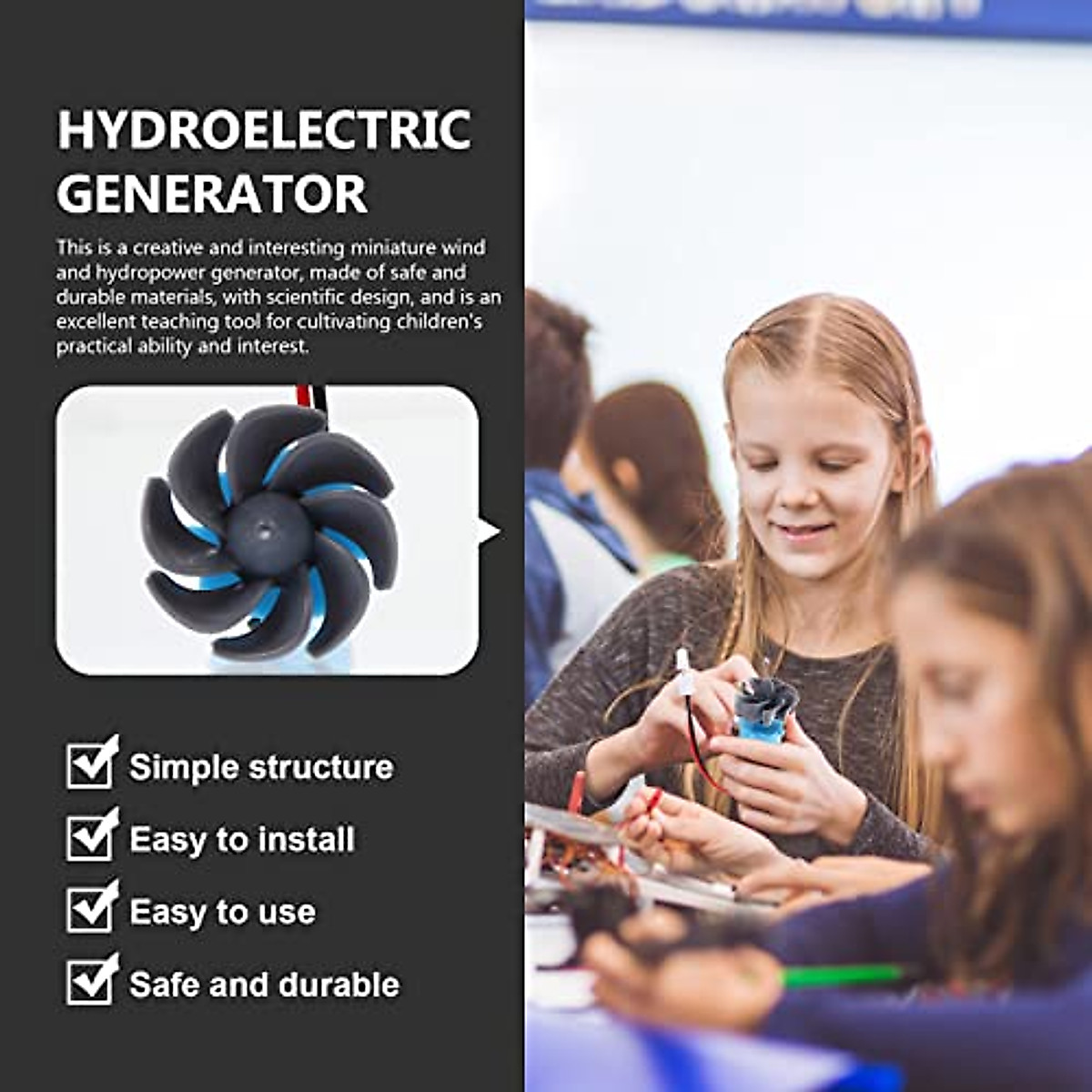 TEHAUX 1set Hydroelectric Teaching Science Portable Kit Physical Wind Small Water Crank Generator Hand Student Emergency Practical Tool Experiment Kits Electricity Manual Power