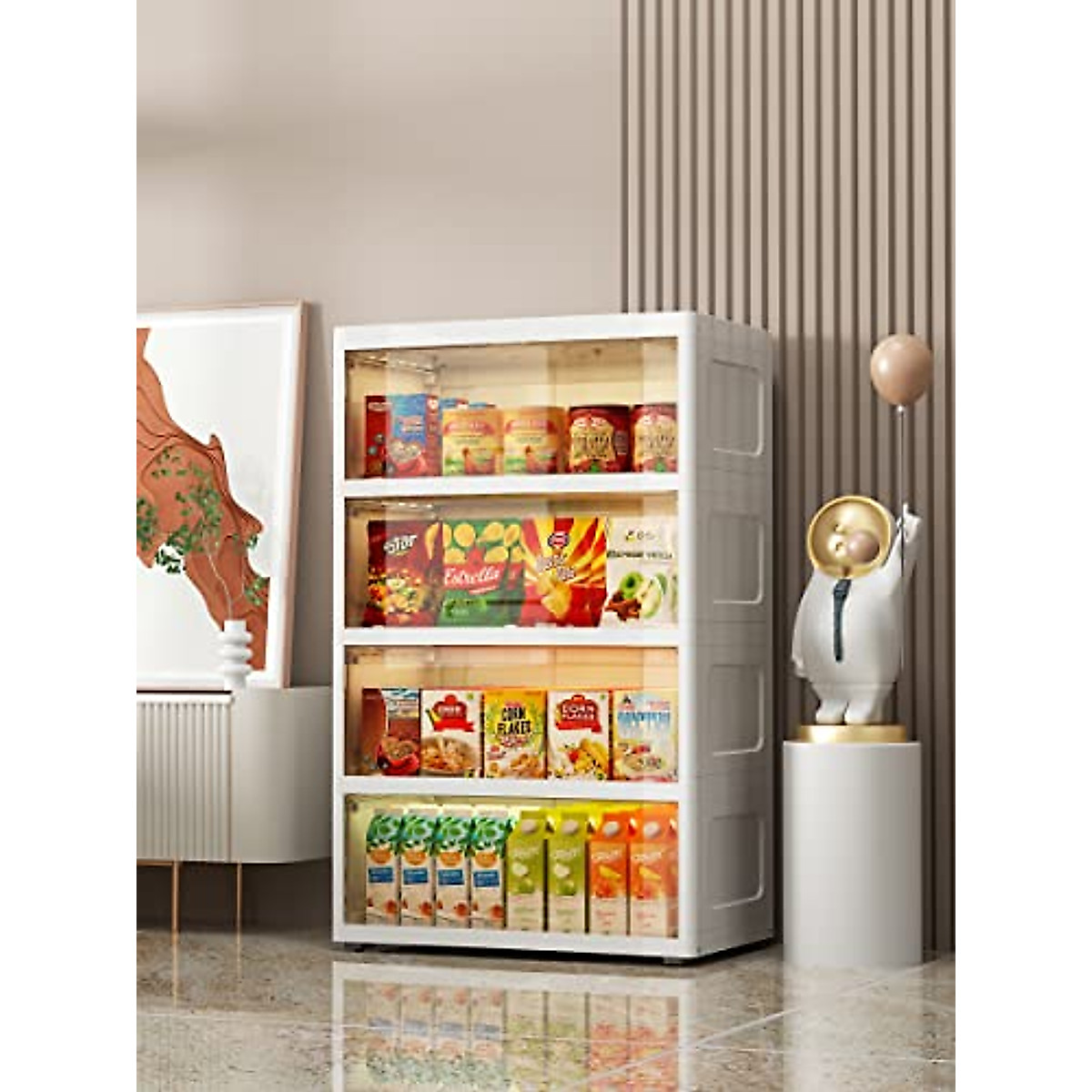 Plastic Storage Bins - 4 Clear Drawers Flip Open Storage Bins, Storage Drawer Organizer, Plastic Home Storage Organizer, Tall Standing Organizer Tower for Home, Closet, Bedroom, Bathroom, Office, Laundry, Kitchen, Craft Room, Nursery and School Dorm