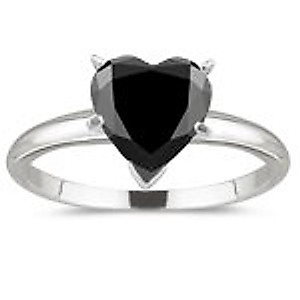 Vogati 1/2 (0.46-0.55) Cts of 4.00-4.90 mm AA Heart Black Diamond Heart Solitaire Ring in 14K White Gold-7.0