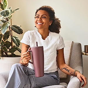 BrüMate Era 40 oz Tumbler with Handle and Straw | 100% Leakproof Insulated Tumbler with Lid and Straw | Made of Stainless Steel | Cup Holder Friendly Base | 40oz (Hibiscus)