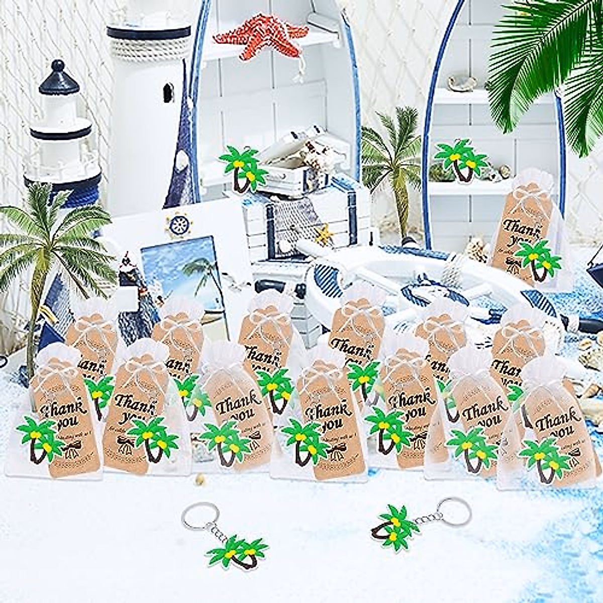 CiciBear 24 Pack Coconut Tree Keychains Party Decoration for Guests, Hawaiian Party, Luau Aloha Baby Shower, School Party, Summer Beach Kids Birthday