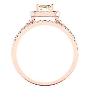 Clara Pucci 1.60ct Emerald Cut Halo Solitaire Natural Morganite Engagement Promise Anniversary Bridal Ring Band set 14k Rose Gold 3.5