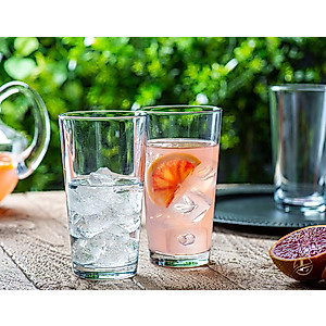 Clear Drinking Glasses Set of 16, Durable Heave Base Glass Cups, 8 Highball Cocktail Glasses, and 8 Rock DOF Whiskey Glasses - Beer Glasses Ideal for Water, Juice, Wine, and Everyday Cocktails