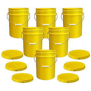 ePackageSupply, 5 Gallon Plastic Bucket with Airtight Lid I Food Grade Bucket | Yellow | BPA-Free I Heavy Duty 90 Mil All Purpose Pail Reusable I Made in USA | 6 Count