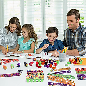 Garma Halloween Party Favors Toys for Kids, 25 Pcs Halloween Assorted Stamps with 12 Pcs Slap Bracelets and 288 Tattoos Halloween Goody Bag Fillers for Classroom Reward Prize Non Candy Party Supplies