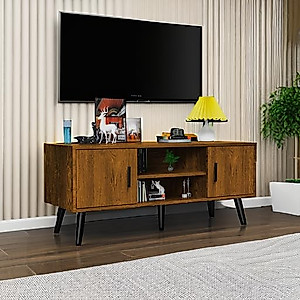 Lifetime Home Mid-Century Modern 45" TV Stand with 2 Side Doors Entertainment Center Console for Living Room Bedroom Office- Supports up to 55 Inch TV & 150 lbs Large Cabinet w/Shelves