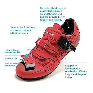 Santic Mens Lockless Cycling Shoes Lock-Free Road Bike Shoes Cycling Sneakers Cleats not Compatible Indoor and Outdoor Bicycle Shoes Red