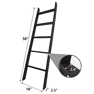 HYBDAMAI Blanket Ladder, 5-Tier Wooden Quilt Stand, Decorative Ladder Shelf, Leaning Shelf, Wall Leaning Blanket Ladder Towel Storage Rack for Living Room (Black)