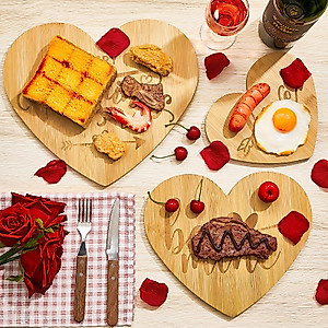 3 Pcs Valentine's Day Heart Shaped Cutting Board Wood Bamboo Serving Board 13in 11in 8.3in Charcuterie Bread Board Cheese Serving Platter for Valentine's Day Wedding Anniversary Birthday (Romantic)