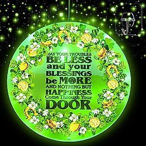 Capoda St. Patrick's Day Hanging Window Light Shamrock Decorations Irish May Your Blessing Light up Decor St. Patrick's Day Religious Christian Plaque Lucky Wishes Sign for Home Door Wall(Shamrock)