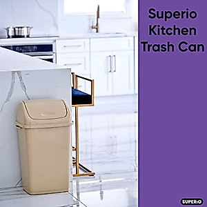 Superio Swing Top Trash Can, Waste Bin for Home, Kitchen, Office, Bedroom, Bathroom, Ideal for Large or Small Spaces - Beige (3 Pack - 4.5 Gal, 13 Gal)