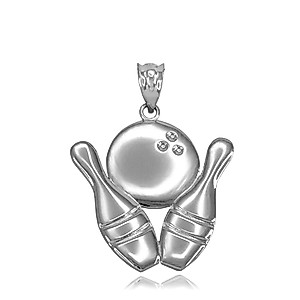 High Polish 925 Sterling Silver Bowling Pins and Ball Sports Pendant
