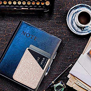 Phone Card Holder Cell Phone Stick On Phone Glitter PU Leather Sleeve Credit for iPhone Samsung Most Smartphones (Rose/Gold)