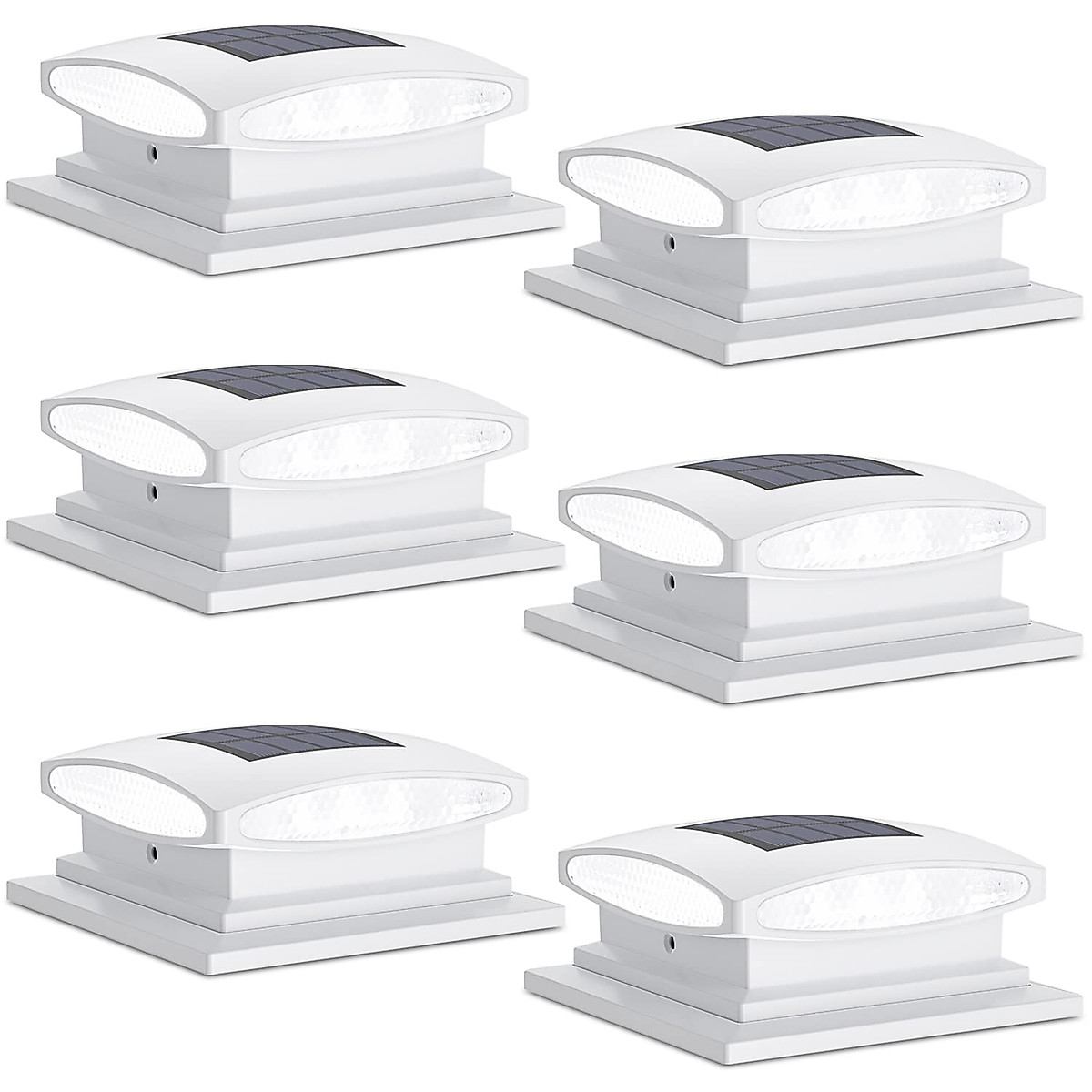 SIEDiNLAR Solar Post Cap Lights Outdoor, 2 Modes 24 LED Solar Powered Fence Deck Light for 4x4 5x5 6x6 Posts Garden Patio Decoration Warm White & Cool White, White (6 Pack)