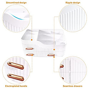 Diesisa Makeup Organizer, Cosmetic Organizer Countertop, Bathroom and Bedroom Desk Cosmetics Organizer, Large Capacity 3 Drawer for Cosmetics, Lotions, Lipsticks, Nail Care, Brushes - White