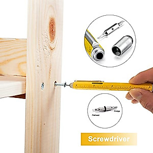 Multitool Pen - Multi-tool DIY Tool, Unique Gadget With Screwdriver Pen, Touchscreen Stylus,Ruler,Bubble Level,Stocking Stuffers Gifts for Carpenter,Dad, Valetentine's Day, Father' Day, Boyfriends
