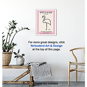 Pablo Picasso Poster 8x10 - Mid-Century Modern Decor - Minimalist Room Decor - Abstract Wall Art - Gallery Wall Art - Pink Flamingo Decor - Line Art Wall Decor - Museum Poster - Tropical Beach House