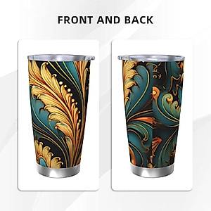 AYCZN Ethnic Peacock Feather 20 OZ Tumbler Stainless Steel Travel Coffee Mug, Mandara Flower Floral Insulated Water Bottle with Lid and 2 StrawsLeakproof Thermal Cup