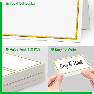 110 PCS Tent Cards, Small Place Cards with Gold Foil Border Delicate Seating Cards Blank Name Cards Escort Cards for Wedding, Table, Dinner Parties, Receptions (Each Measures 2” x 3.5”)
