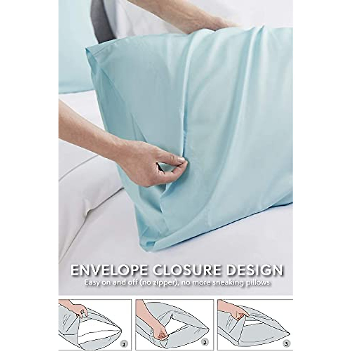 SHEETSPA Italian Finish 1000 Thread Count Hotel Quality King Size 2 Piece Pillowcases 100% Egyptian Cotton Set of 2 Pillow Cases (King 20"X40") - Solid Light Blue