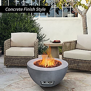 Kante 25 Inch Propane Fire Table, 50,000 BTU Large Concrete Fire Pit Table for Outdoor Garden Patio, Smokeless Gas Fire Pit with Waterproof Cover, Side Handles, Natural Concrete (A-B01-81921)