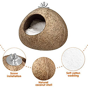balacoo Coconut Shell Birds Nest- Natural Coconut Shell Bird Nest Keep Warm House Hut Cage for Pet Parrot Budgies Parakeet