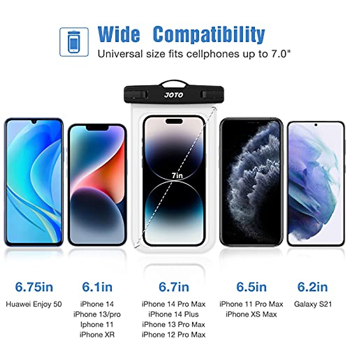 JOTO 6 Pack Universal Waterproof Phone Holder Pouch, IPX8 Underwater Case Cell Phone Dry Bag for iPhone 14 13 12 11 Pro Max Plus XS XR X 8 7, Galaxy S21 S20 S10 S9 Note Pixel Up to 7.0"-Clear