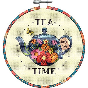 Dimensions Tea Time Counted Cross Stitch Kit for Beginners, 6" Diameter, 6 Piece